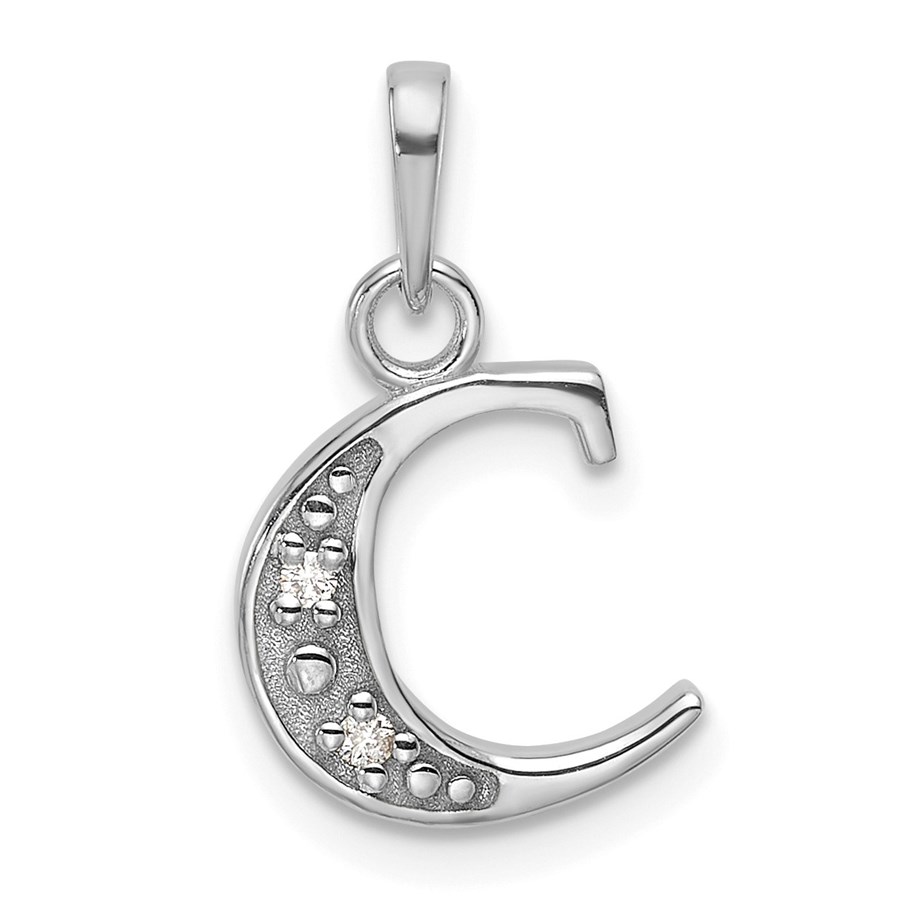 14K White Gold Diamond Letter C Initial Pendant - 19 mm