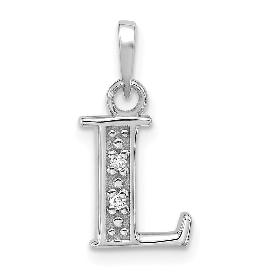 14K White Gold Diamond Letter L Initial Pendant - 18 mm