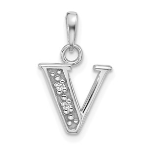 14K White Gold Diamond Letter V Initial Pendant - 18 mm