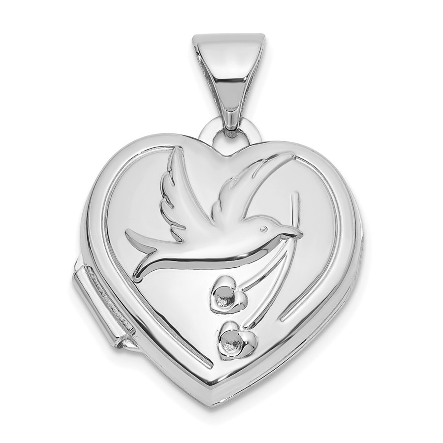 14K White Gold Dove TOGETHER FOREVER Heart Locket - 21 mm