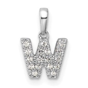 14K White Gold Letter W Initial with Bail Pendant - 14 mm