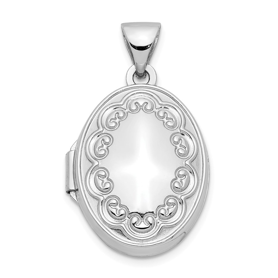 Buy 14k White Gold Oval Embossed Border Locket - 25 mm | APMEX
