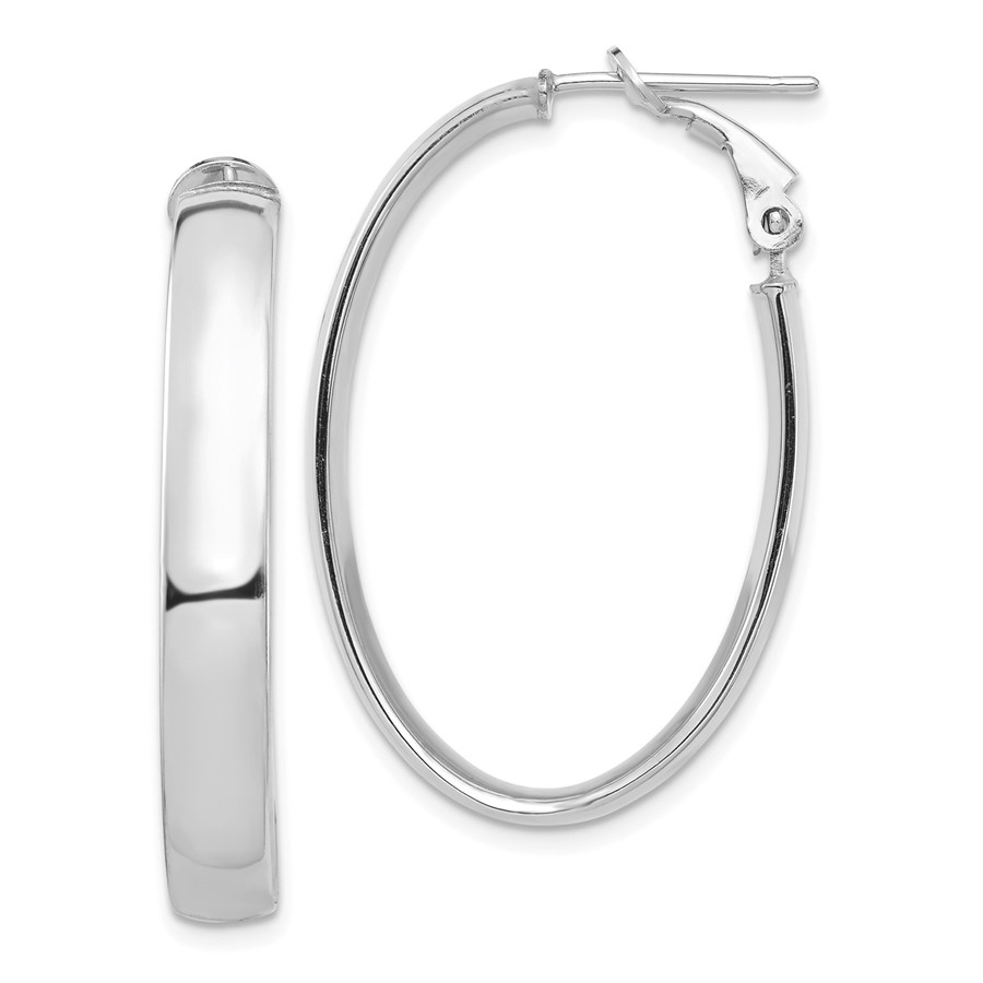 Buy 14k White Gold Oval Omega Back Hoop Earrings - 5 mm | APMEX