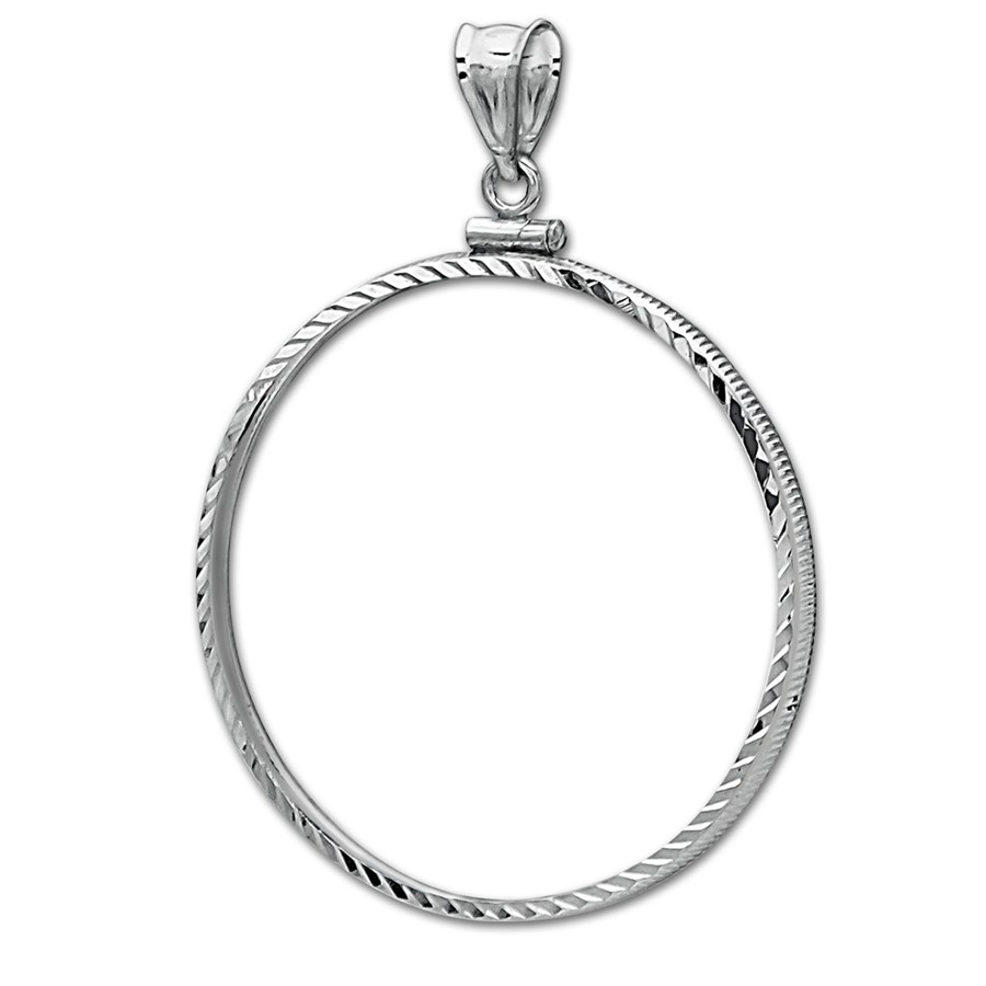 Buy 14K White Gold Screw-Top Diamond-Cut Coin Bezel - 27 mm | APMEX