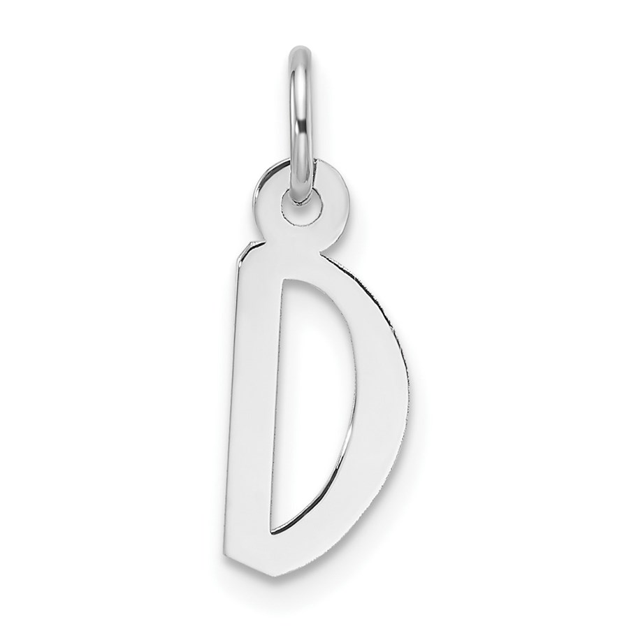 14K White Gold Slanted Block Letter D Initial Charm - 20 mm
