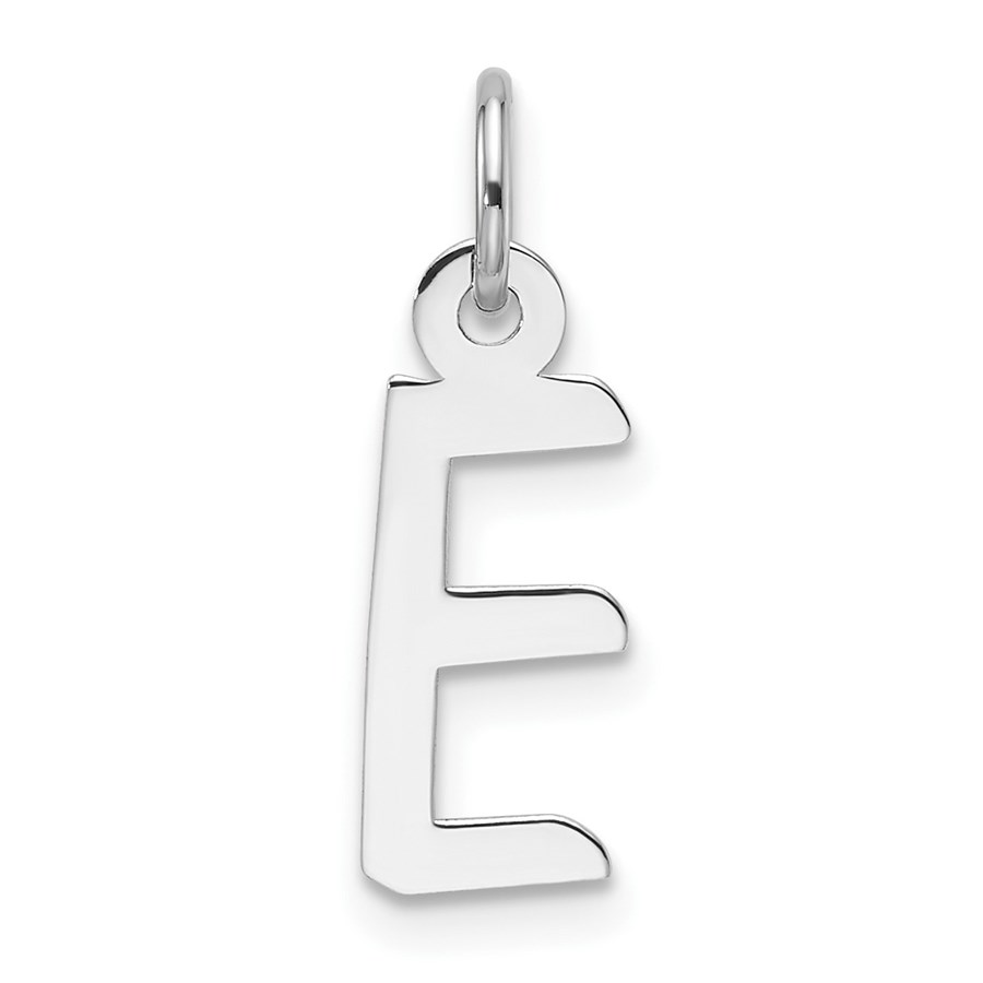 14K White Gold Slanted Block Letter E Initial Charm
