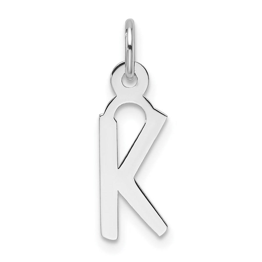 14K White Gold Slanted Block Letter K Initial Charm - 20 mm