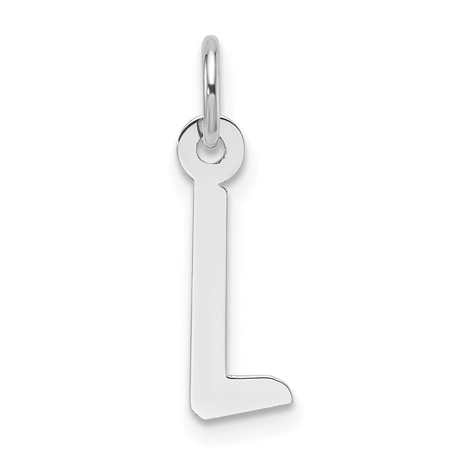 14K White Gold Slanted Block Letter L Initial Charm - 19.3 mm