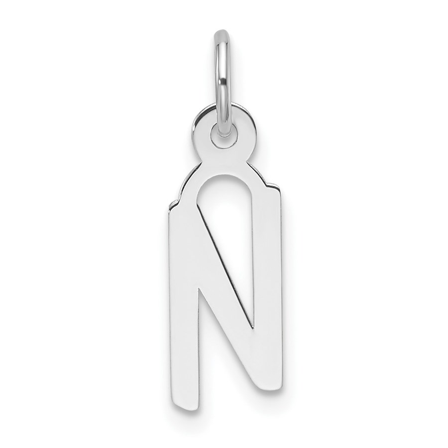 14K White Gold Slanted Block Letter N Initial Charm - 20 mm