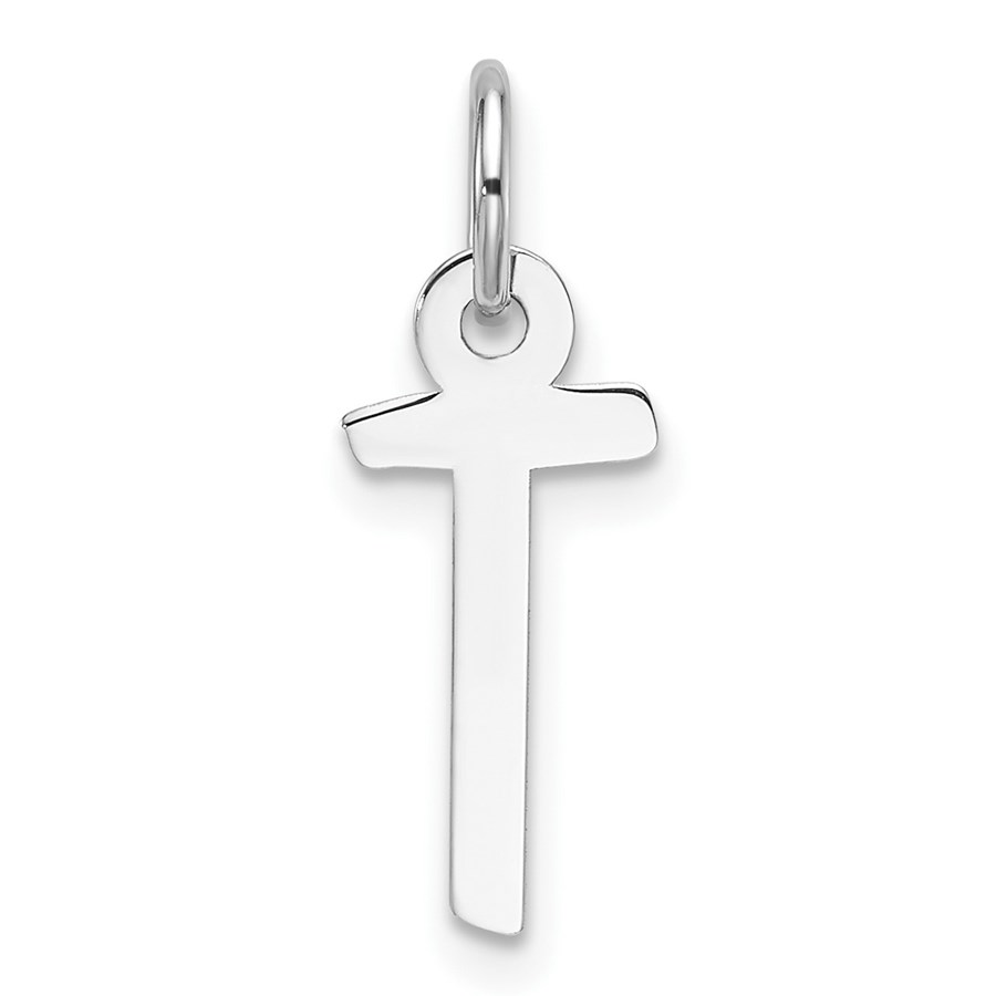 14K White Gold Slanted Block Letter T Initial Charm - 18.7 mm