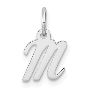 14K White Gold Small Script Letter M Initial Charm - 15 mm