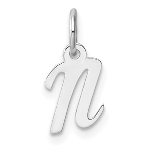 14K White Gold Small Script Letter N Initial Charm - 15 mm