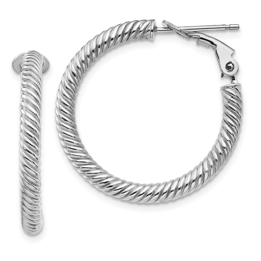 Buy 14k White Gold Twisted Round Omega Back Hoop Earrings - 3x20 mm | APMEX