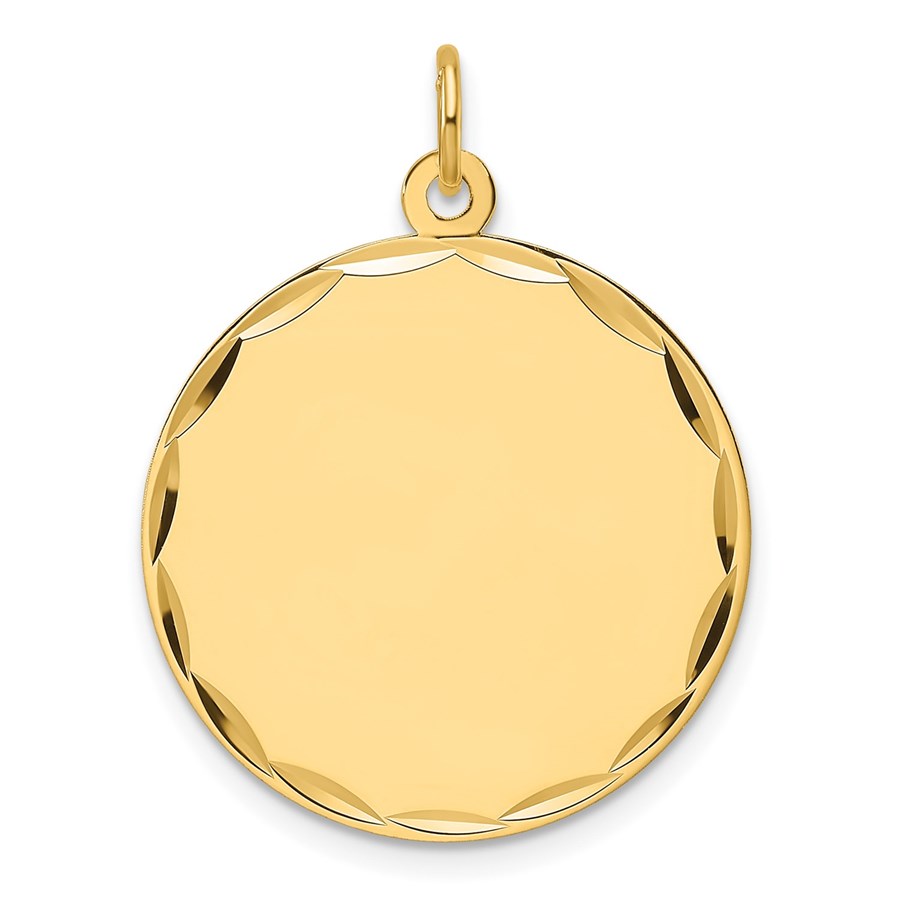14K Yellow Gold .009 Gauge Engravable Round Disc Charm - 28.6 mm