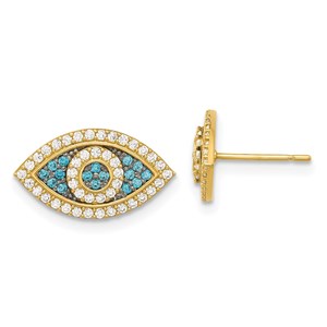 14K Yellow Gold and Black CZ Evil Eye Post Earring