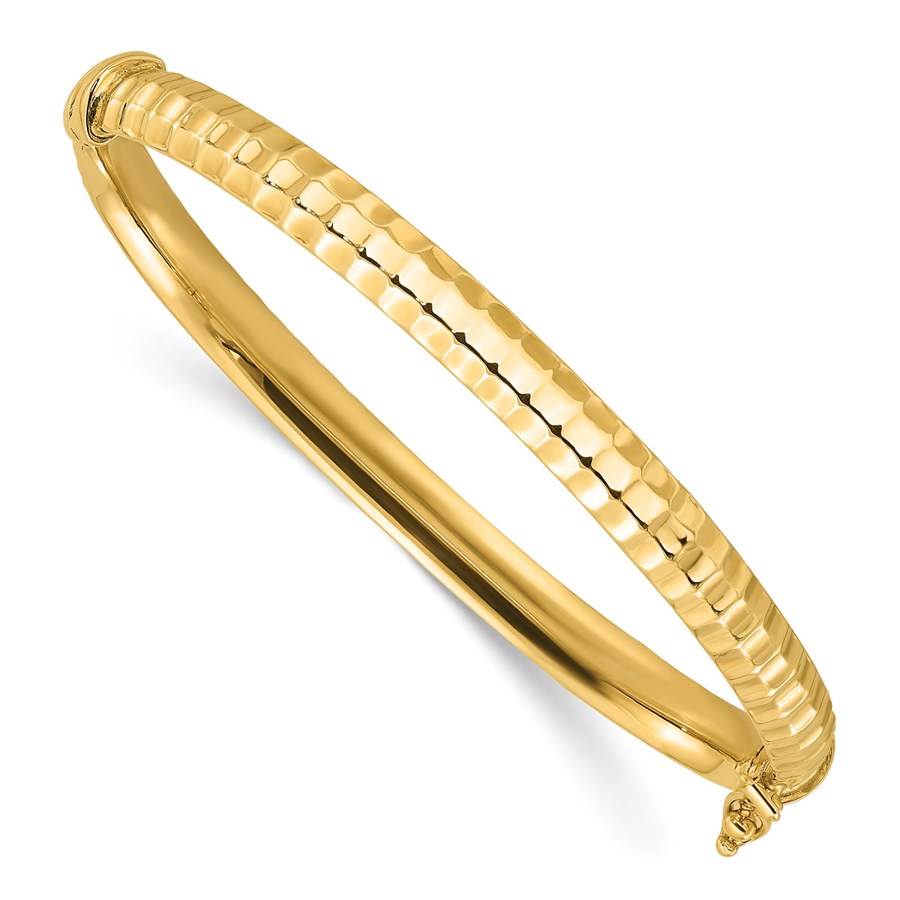14K Yellow Gold and Ridged Hinged Bangle Bracelet - in.
