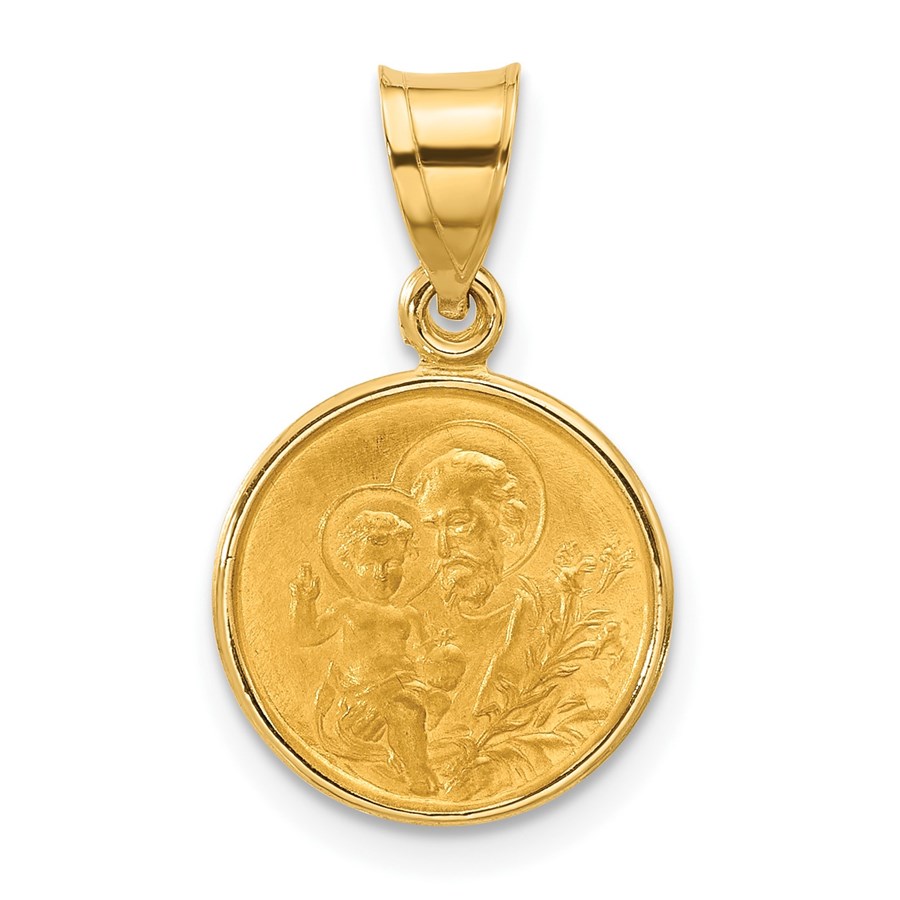 14K Yellow Gold and Satin Solid St Joseph Medal - 20.6 mm