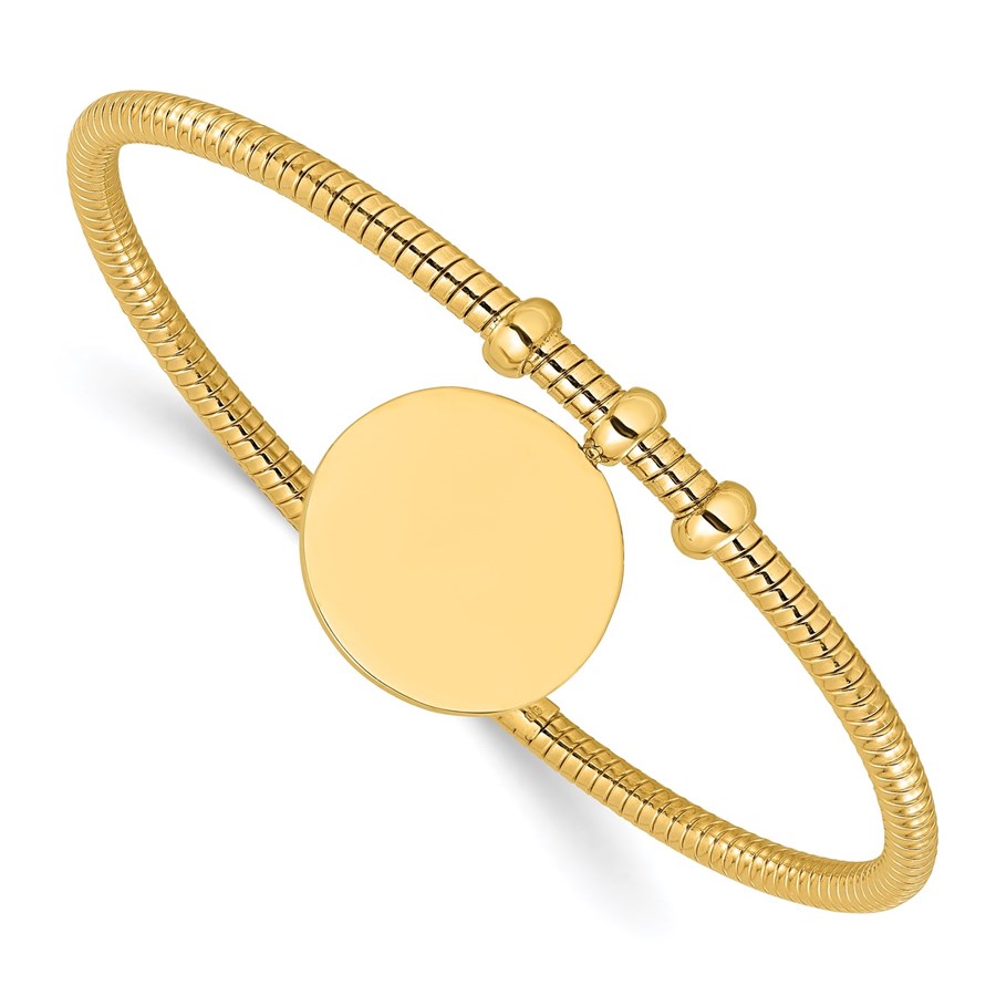 14K Yellow Gold and Textured Circle Dangle Bangle Bracelet - in.