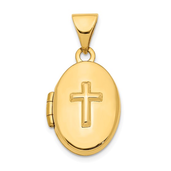 Buy 14k Yellow Gold Cross 16 mm Oval Locket Pendant | APMEX