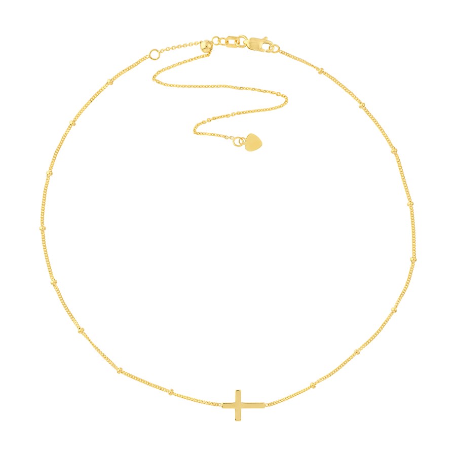 14K Yellow Gold Cross Necklace w/ Saturn Chain - 16 in.