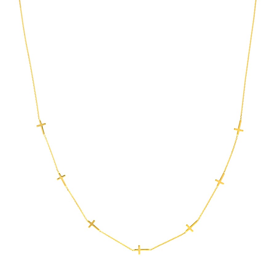 14K Yellow Gold Cross Station Baby Curb Chain - 18 in.