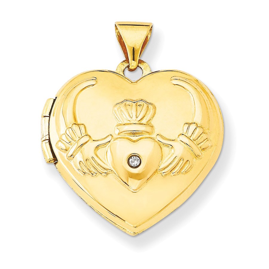 Buy 14k Yellow Gold Diamond Claddagh Heart Locket - 20 mm | APMEX