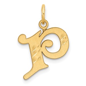 14K Yellow Gold Diamond-cut Letter P Initial Charm - 21.5 mm
