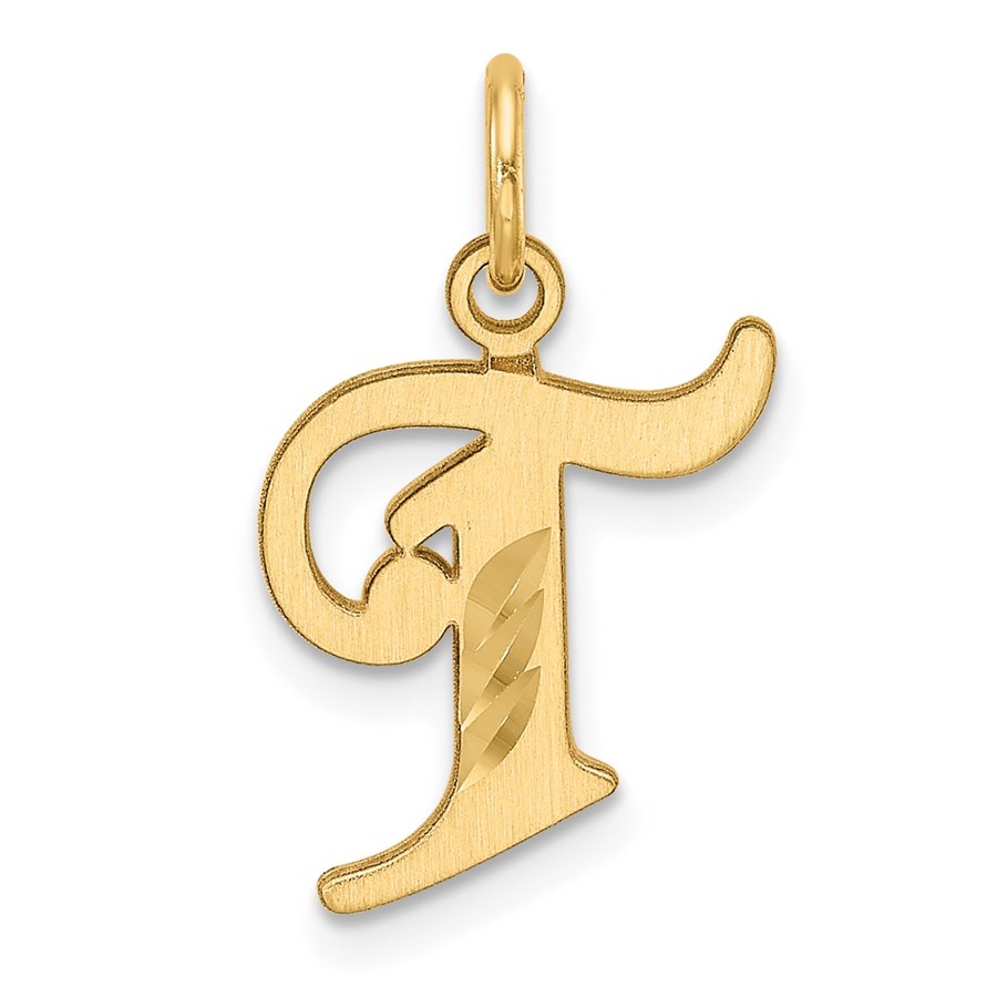 14K Yellow Gold Diamond-cut Letter T Initial Charm - 21.3 mm
