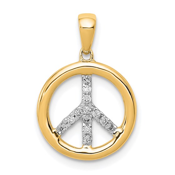 14K Yellow Gold Diamond Peace Sign Pendant