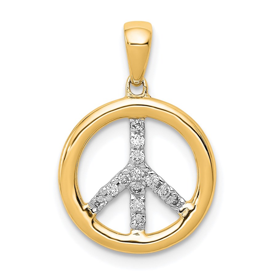 14K Yellow Gold Diamond Peace Sign Pendant