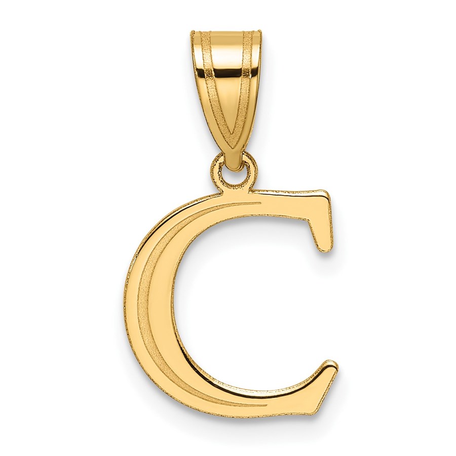 14K Yellow Gold Etched Letter C Initial Pendant - 20 mm