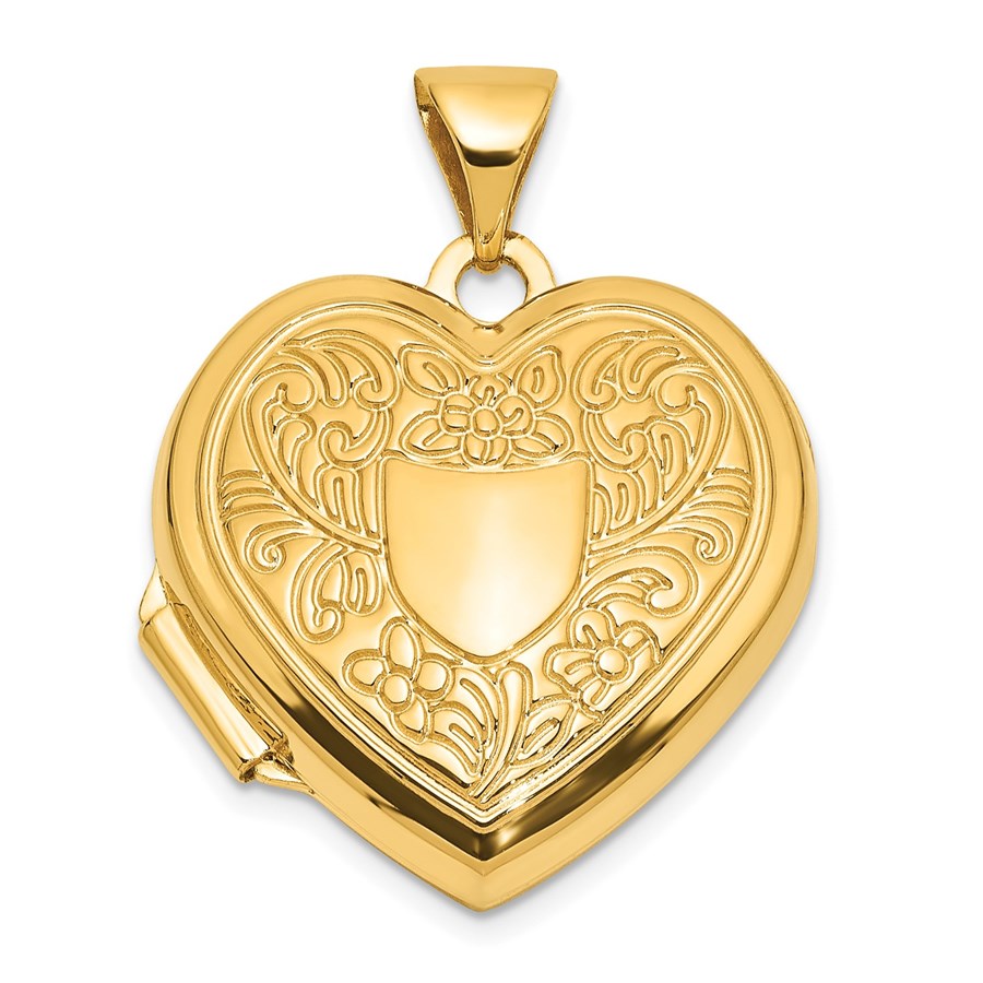 14K Yellow Gold Fancy Crest 18mm Heart Locket - 24 mm