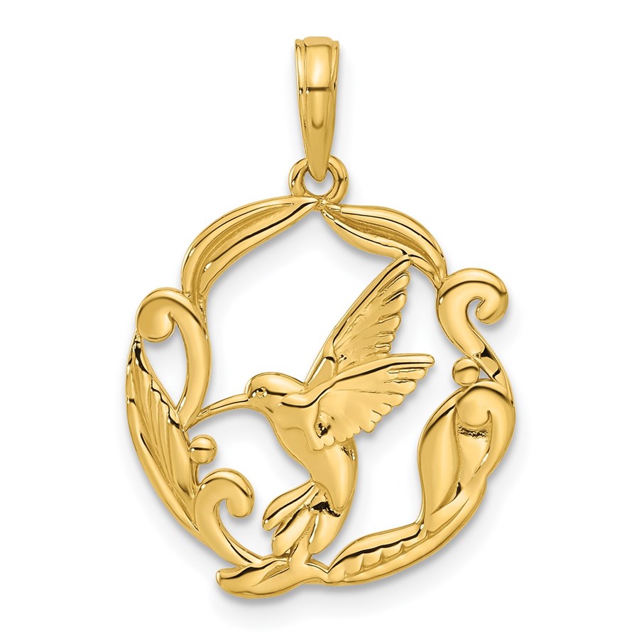 14K Yellow Gold Fancy Hummingbird Charm - 26 mm