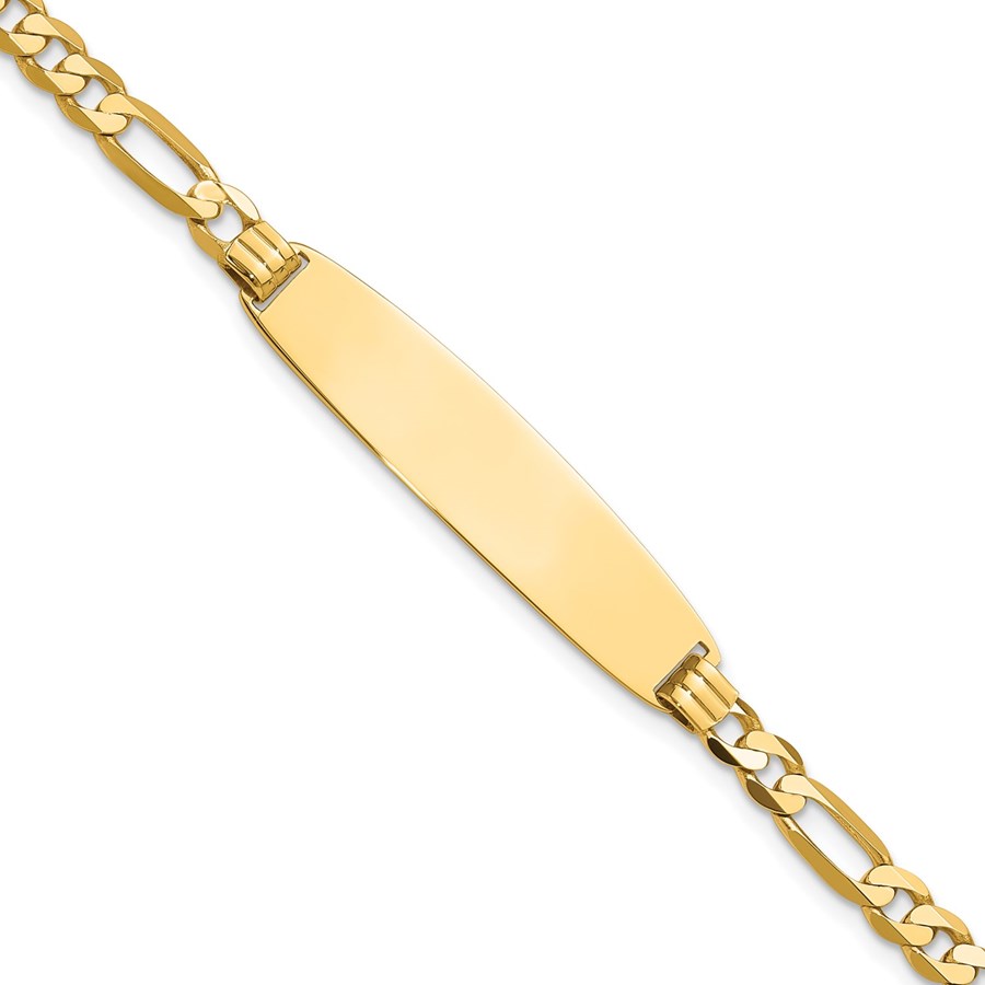 14K Yellow Gold Figaro Rounded ID Bracelet - 7 in.