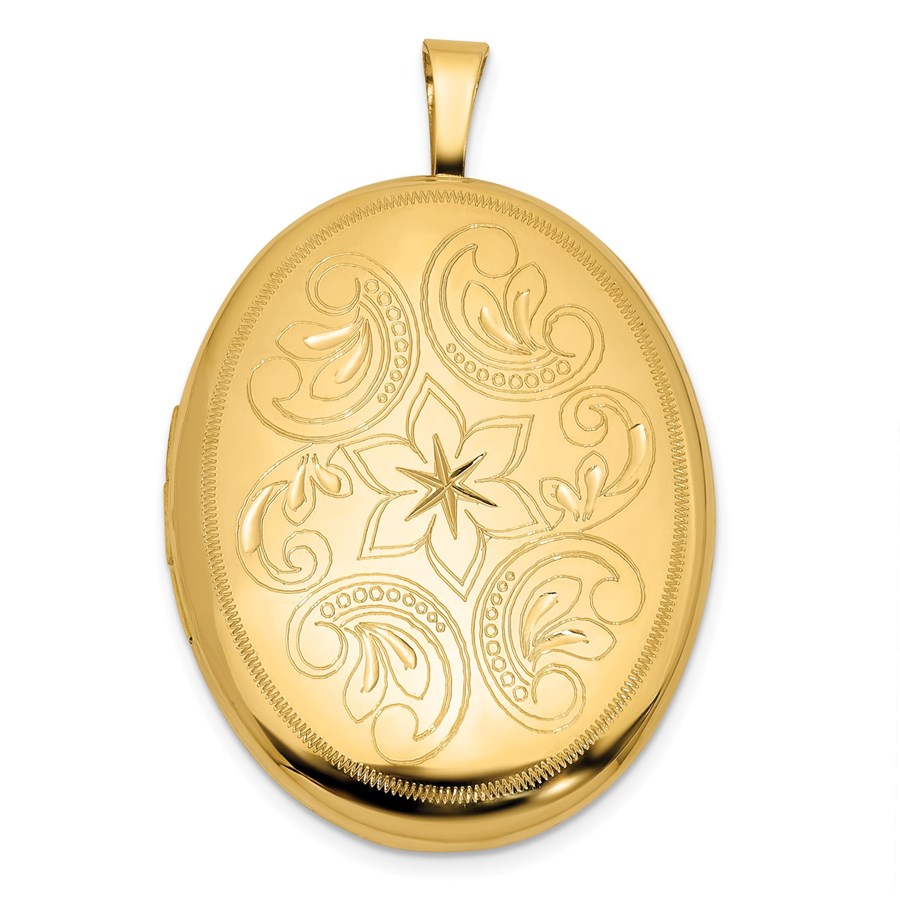 14K Yellow Gold Floral Filigree 20mm Oval Locket - 31.7 mm