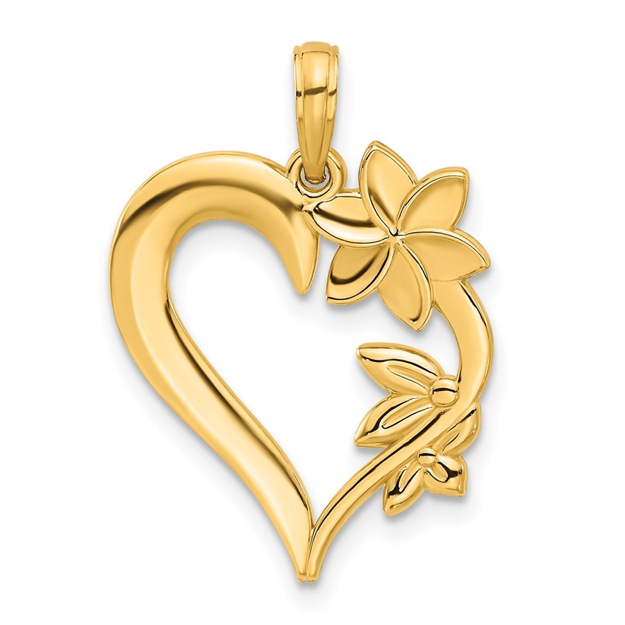 14K Yellow Gold Floral Heart Pendant - 25.7 mm
