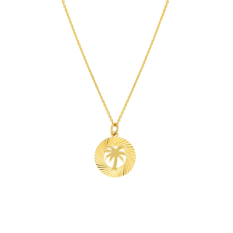 14K Yellow Gold Fluted Palm Tree Medallion Necklace - 18 in.
