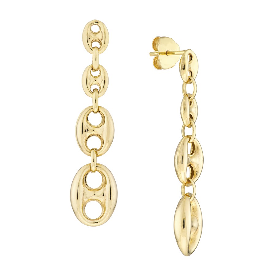 14K Yellow Gold Graduated Puffed Mariner Drop Earring
