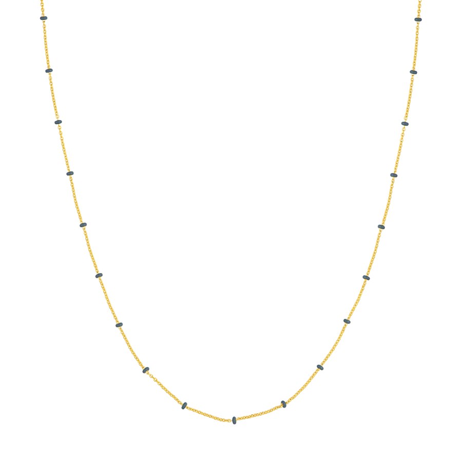 14K Yellow Gold Grey Enamel Necklace Saturn Chain - 18 in.