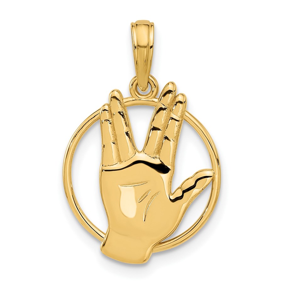 14K Yellow Gold Hand Gesture in Circle Charm - 23.2 mm