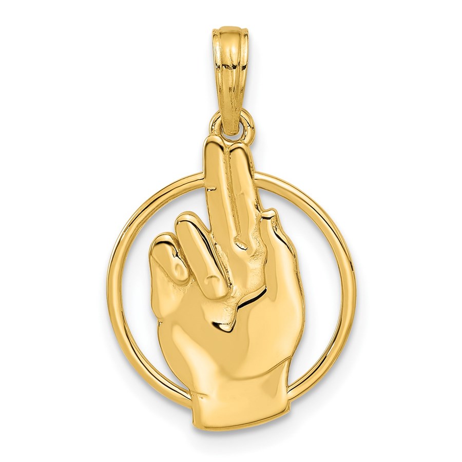 14K Yellow Gold Hand Gesture in Circle Charm - 24.25 mm