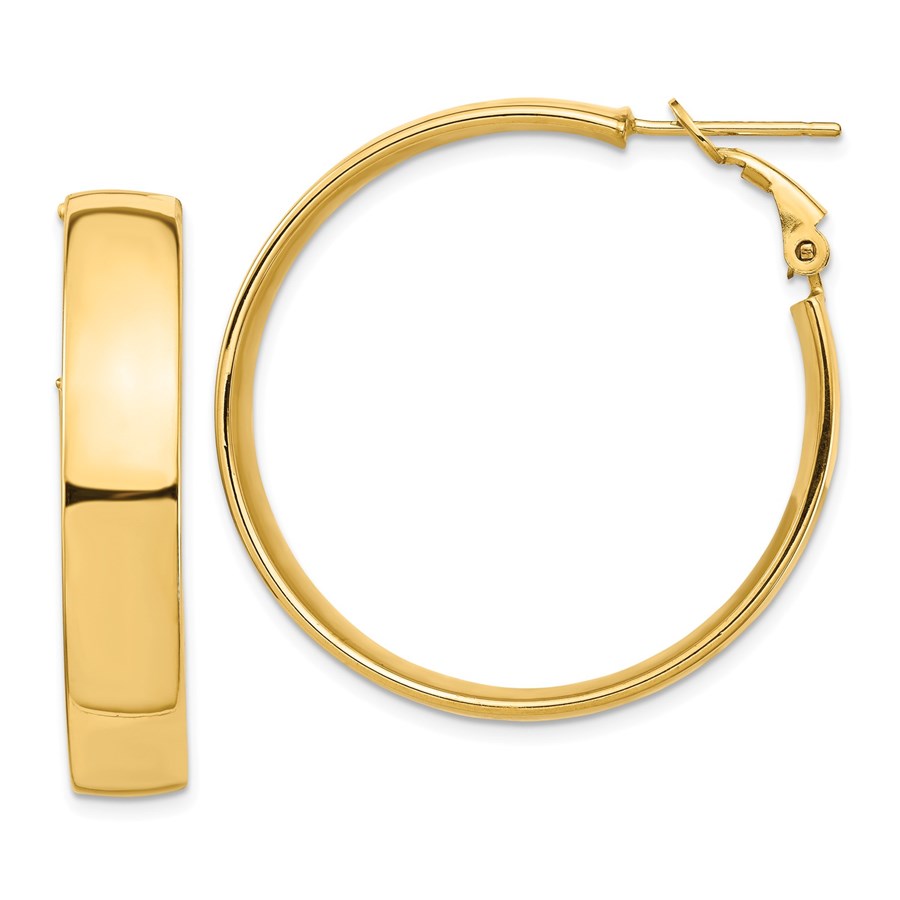 Buy 14k Yellow Gold Omega Back Hoop Earrings - 7x35 mm | APMEX