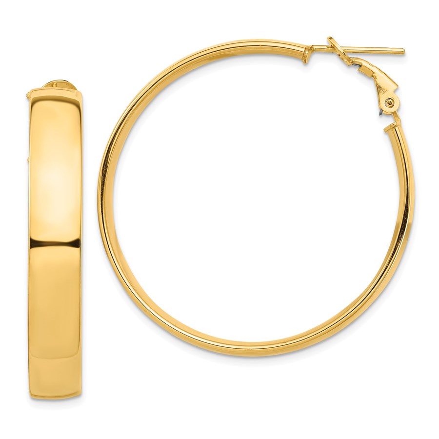 Buy 14k Yellow Gold Omega Back Hoop Earrings - 7x42 mm | APMEX