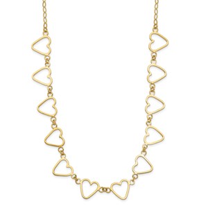 14K Yellow Gold Oval Cable Open Flat Hearts Necklace - 18 in.