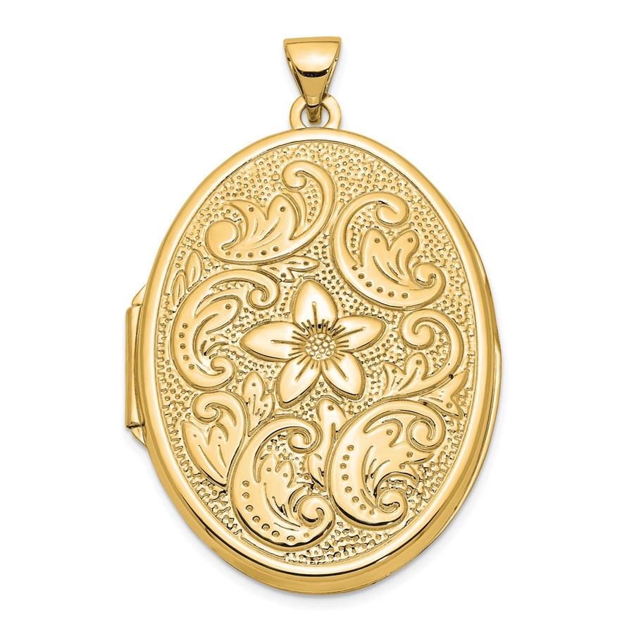Buy 14k Yellow Gold Oval Flower With Scrolls Locket - 32 mm | APMEX