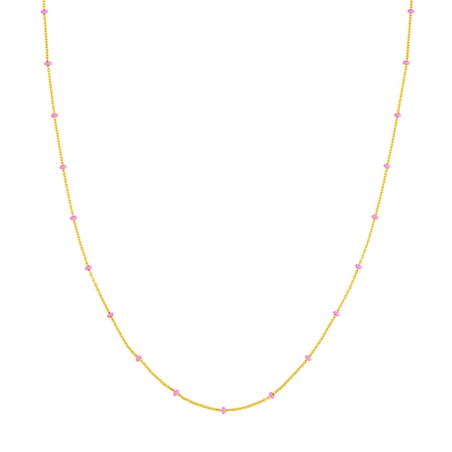 14K Yellow Gold Pink Enamel Necklace Saturn Chain - 18 in.