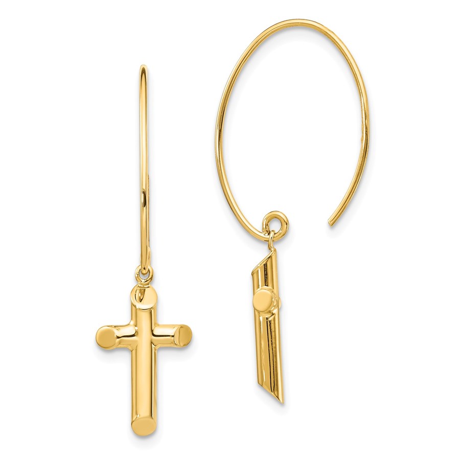 Buy 14k Yellow Gold Polished Cross Dangle Earrings | APMEX