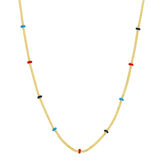 14K Yellow Gold Red Blue Navy Enamel Saturn Chain - 18 in.