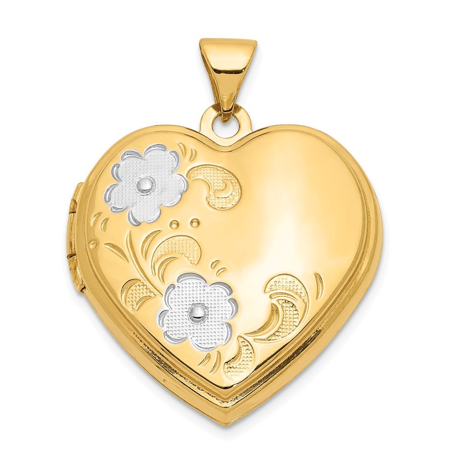 Buy 14k Yellow Gold & Rhodium Floral Heart Locket - 26 mm | APMEX