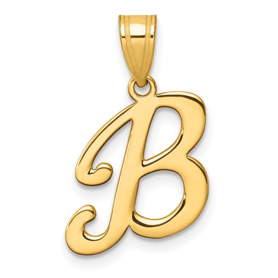 14K Yellow Gold Script Letter B Initial Pendant - 24.75 mm